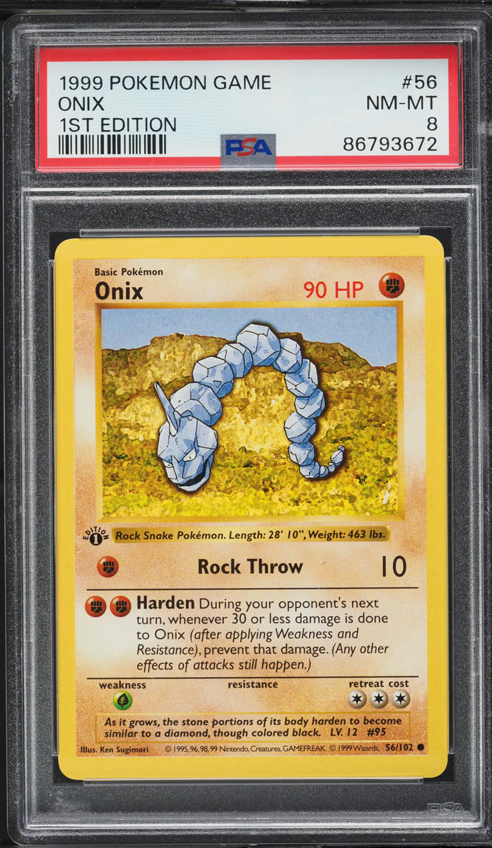 1999 Pokemon Base Set Shadowless 1st Edition Onix #56 PSA 8 NM-MT on ...