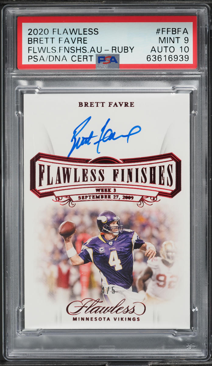2020 Panini Flawless Finishes Ruby Brett Favre AUTO DNA 10 JERSEY # 4/5 ...