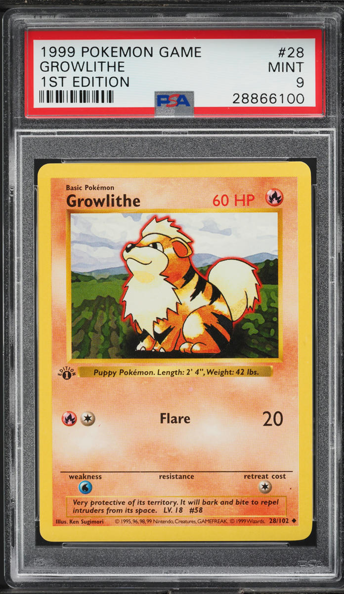 1999 Pokemon Base Set Shadowless 1st Edition Growlithe #28 PSA 9 MINT ...
