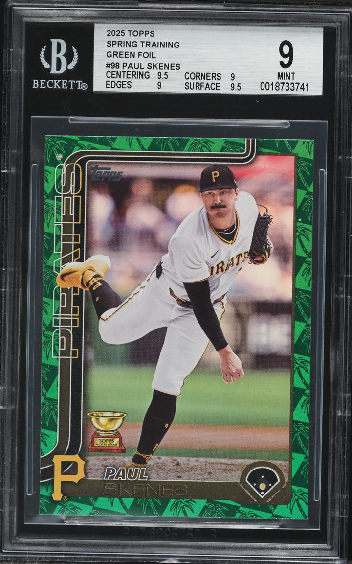 2025 Topps Spring Training Green Foil Paul Skenes /99 #98 BGS 9 MINT on ...