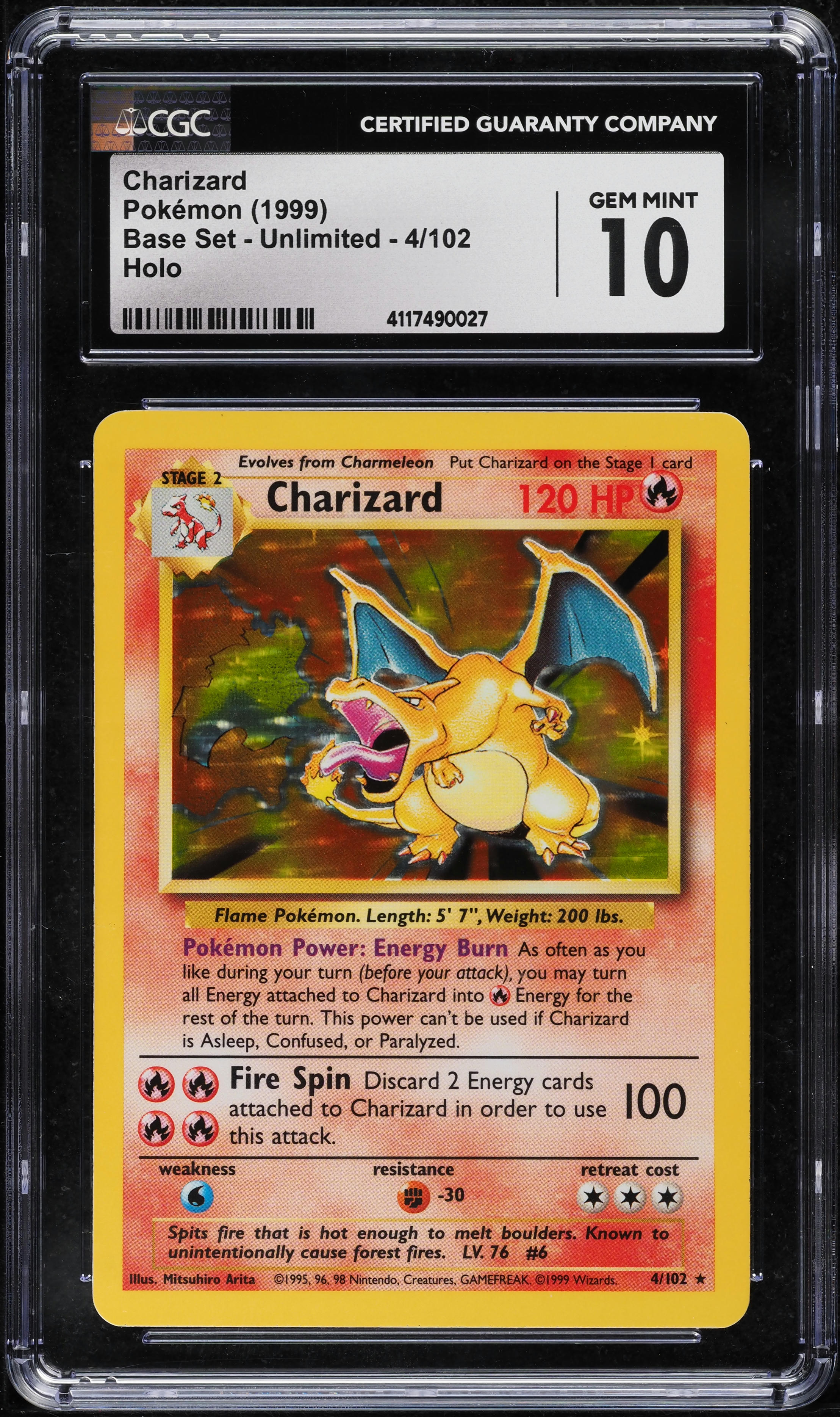 1999 Pokemon Base Set Holo Charizard #4 CGC 10 GEM MINT on Fanatics Collect