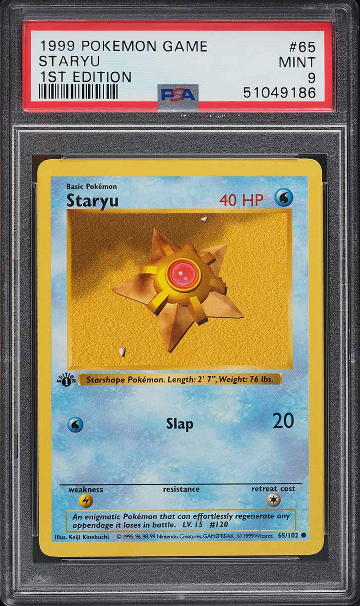 1999 Pokemon Base Set Shadowless 1st Edition Staryu #65 PSA 9 MINT on ...