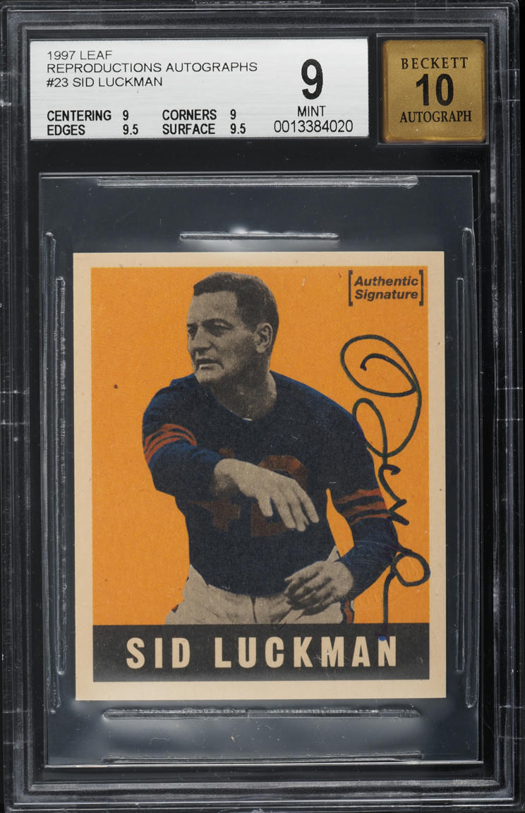 1997 Leaf Reproductions Sid Luckman AUTO #23 BGS 9 MINT on Fanatics Collect