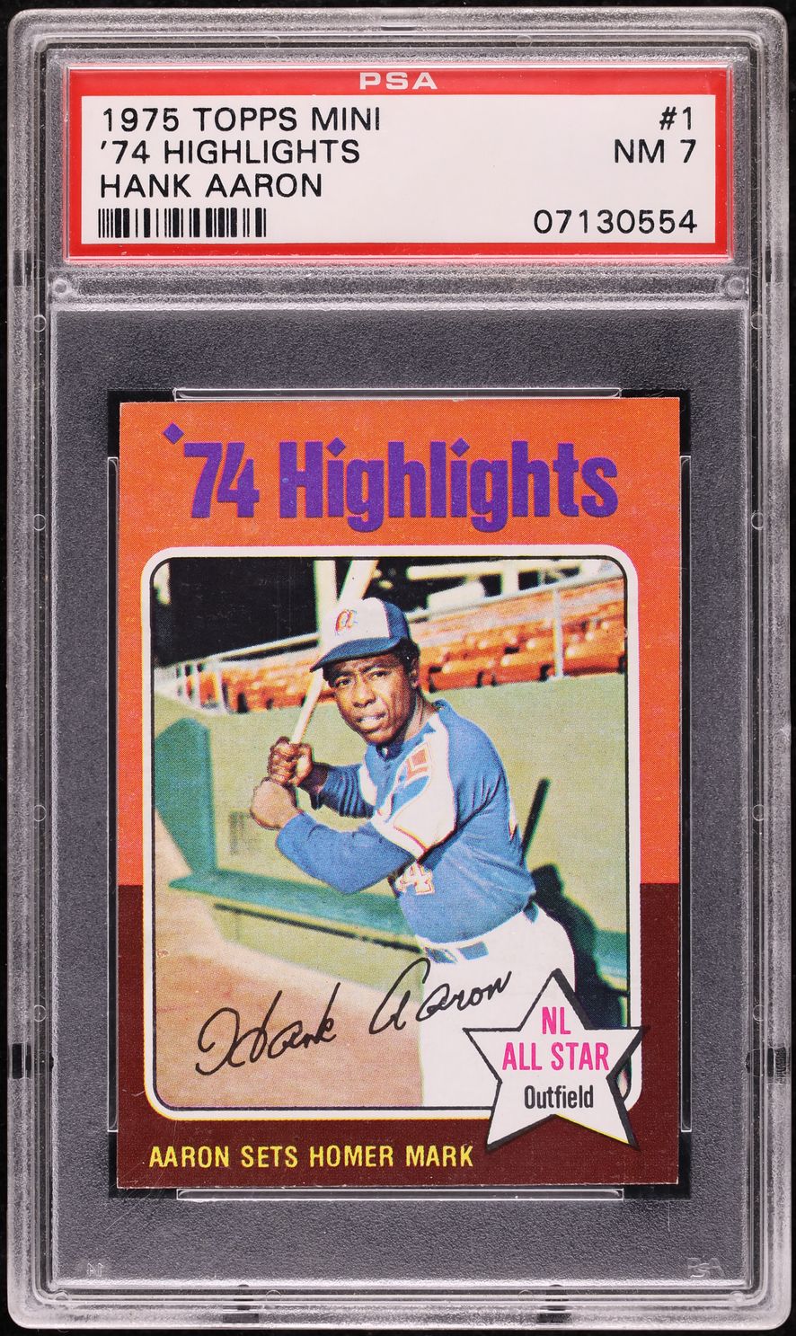 1975 Topps Mini Hank Aaron '74 Highlights #1 PSA 7 NRMT on Fanatics Collect