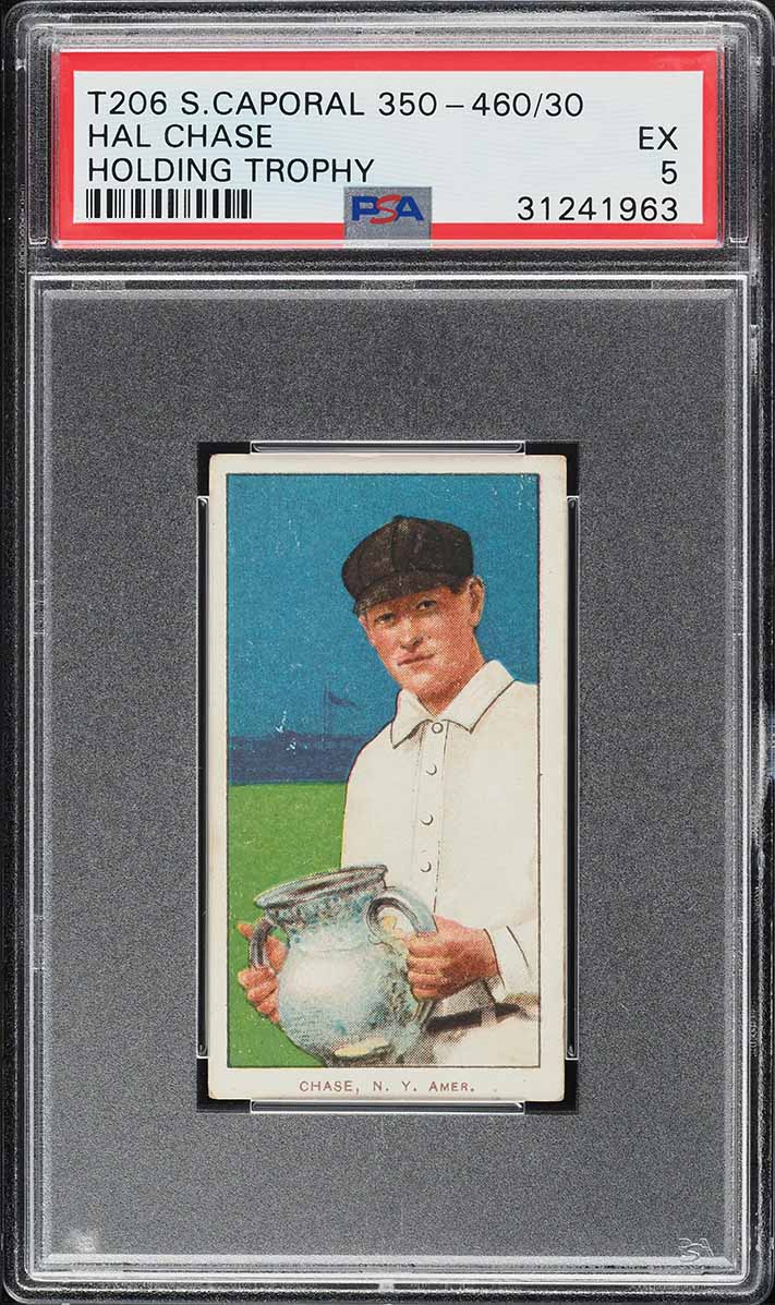 1909-11 T206 Hal Chase HOLDING TROPHY, SWEET CAPORAL 350-460/30 PSA 5 ...