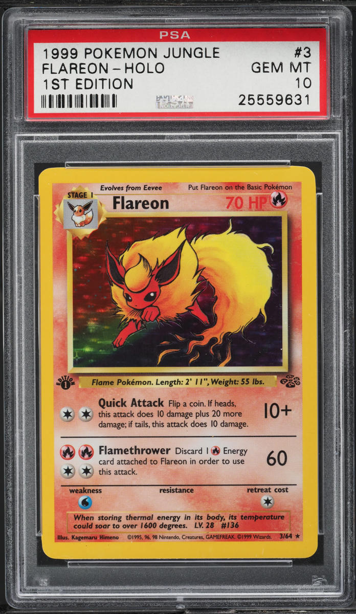 1999 Pokemon Jungle 1st Edition Holo Flareon #3 PSA 10 GEM MINT on ...