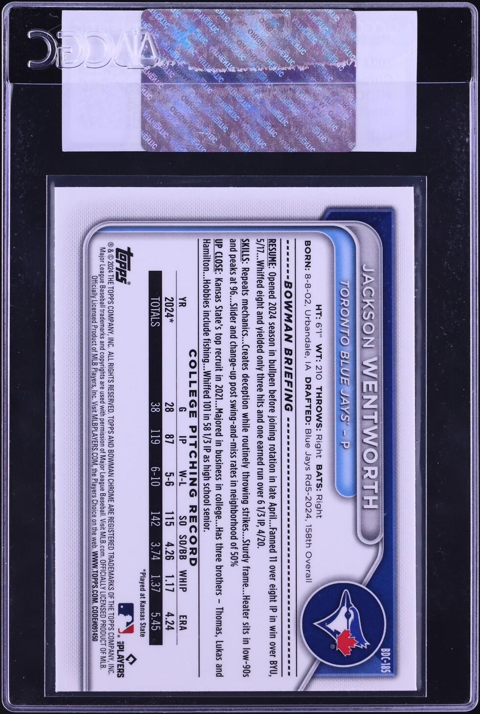 2024 Bowman Chrome Draft Steel Metal Jackson Wentworth PROSPECT /100 ...