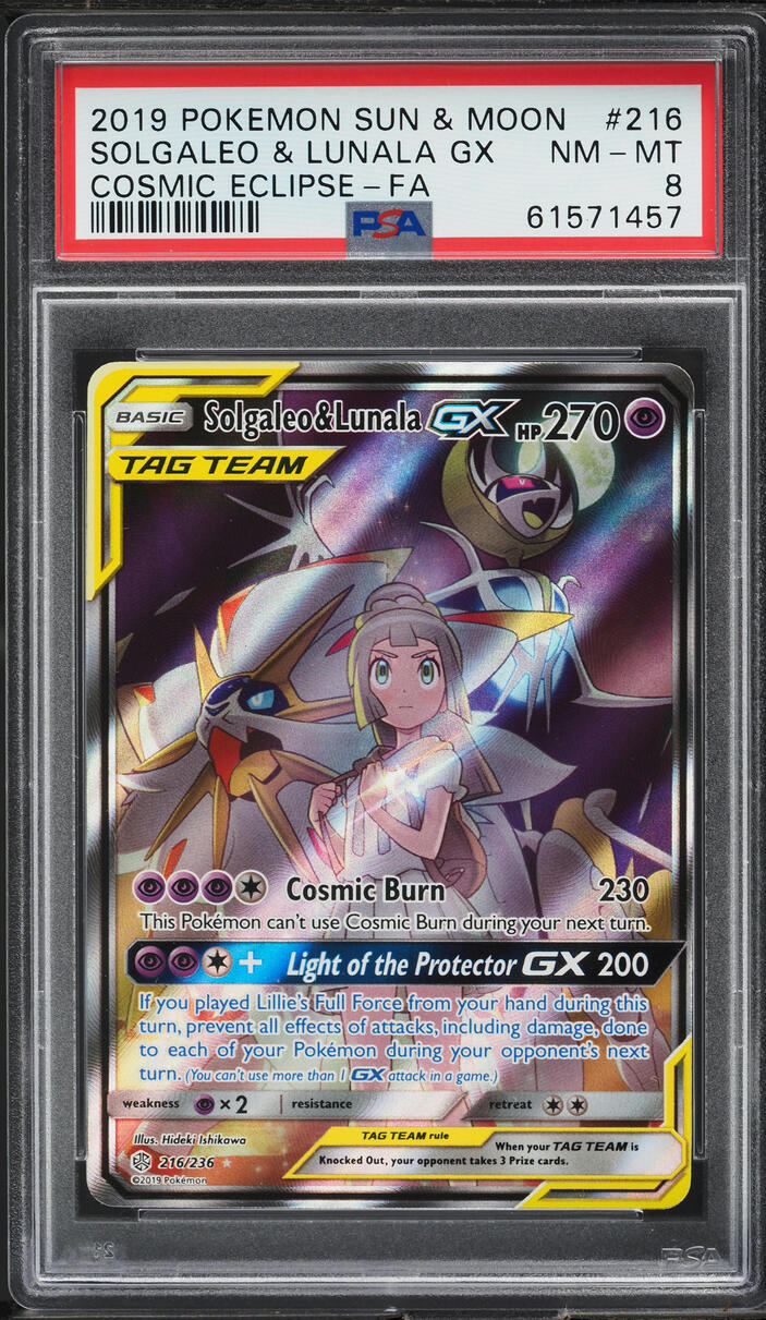 2019 Pokemon SM Cosmic Eclipse Full Art Solgaleo & Lunala GX #216 PSA 10 GEM on Fanatics Collect