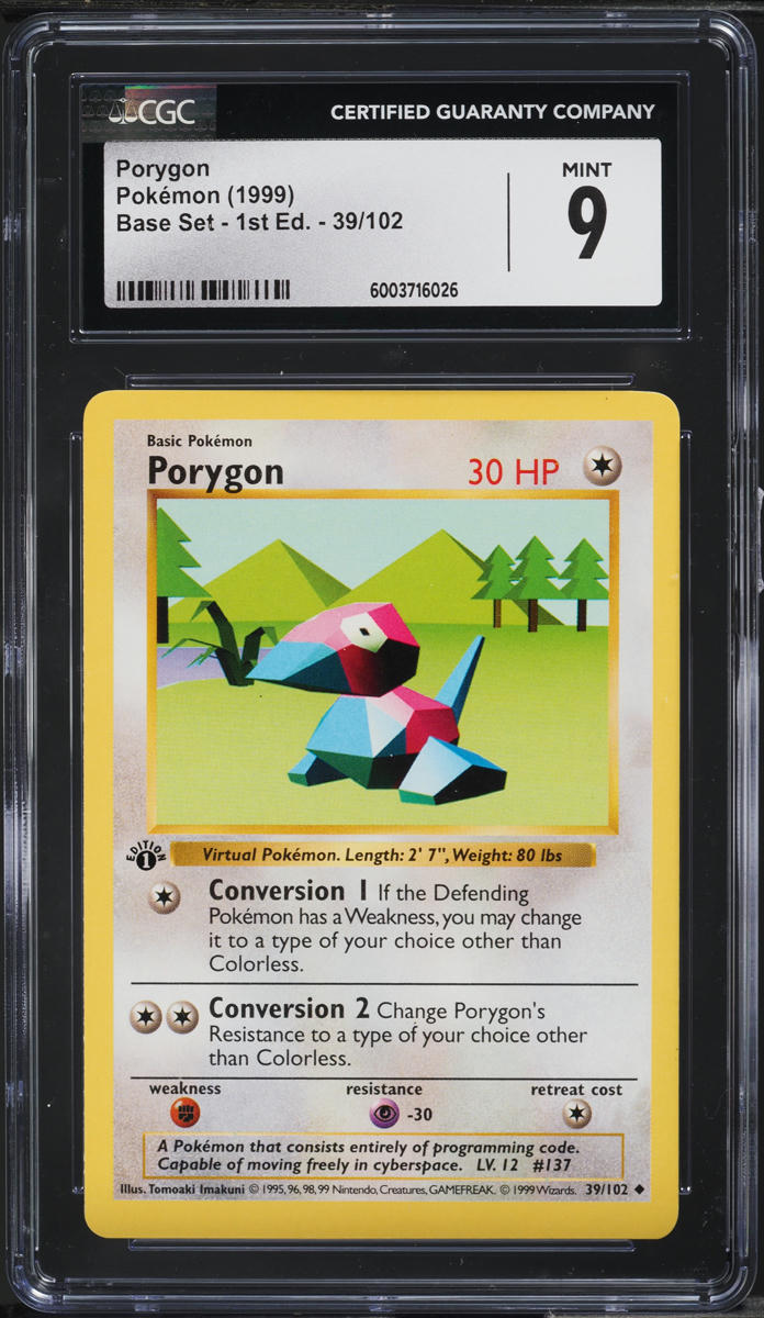 1999 Pokemon Base Set Shadowless 1st Edition Porygon #39 CGC 9 MINT on ...