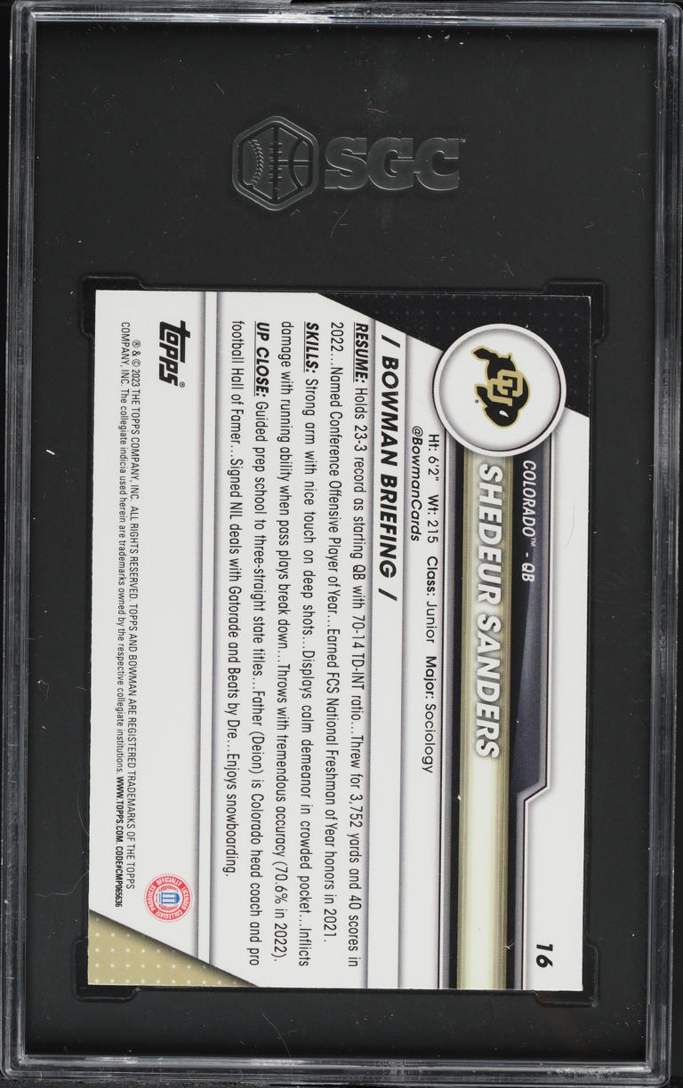 2023 Bowman Chrome University Shedeur Sanders ROOKIE #16 SGC 8 NM-MT on Fanatics Collect