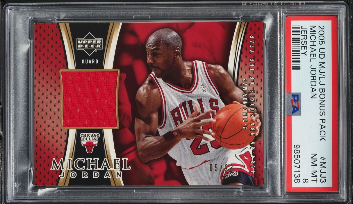 2005 Upper Deck MJ LJ Bonus Pack Michael Jordan PATCH/23 #MJJ-3 PSA 8 ...