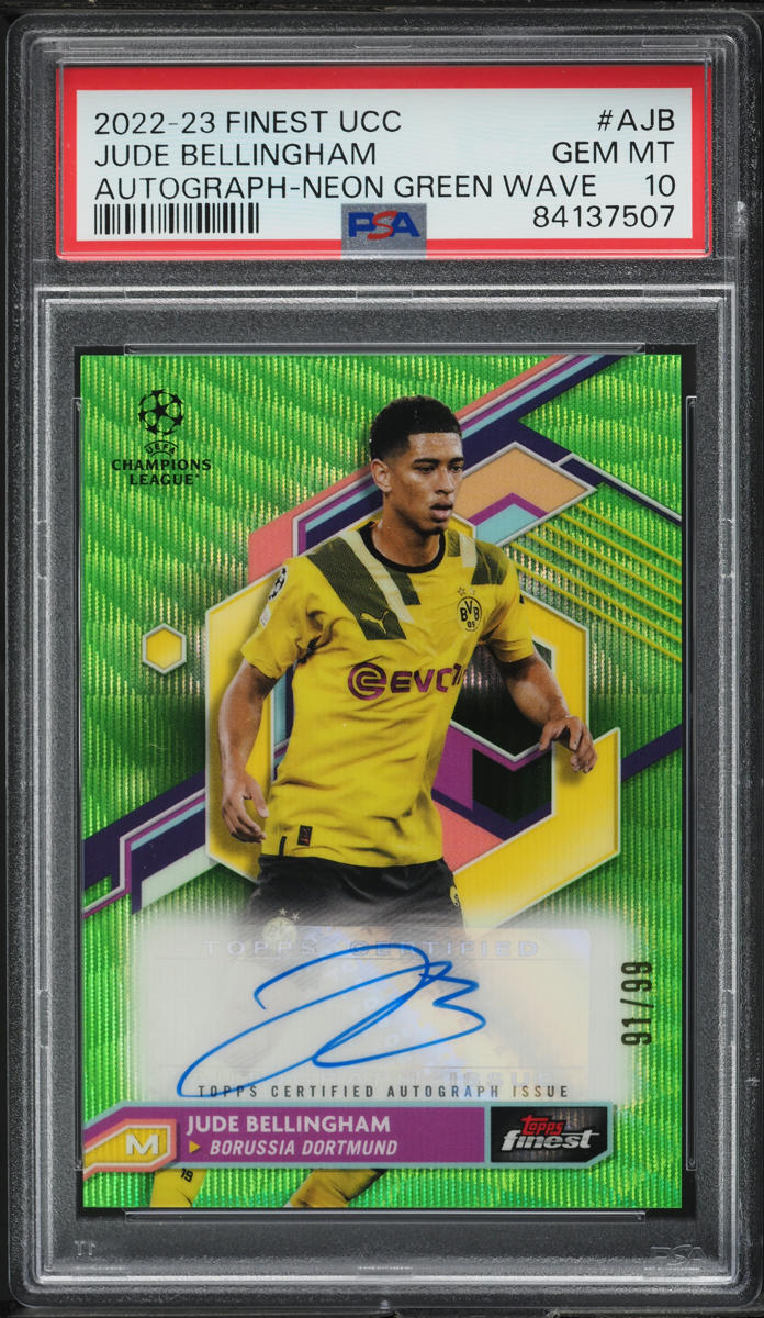 2022 Finest UEFA Club Comp Neon Green Wave Jude Bellingham AUTO /99 PSA ...