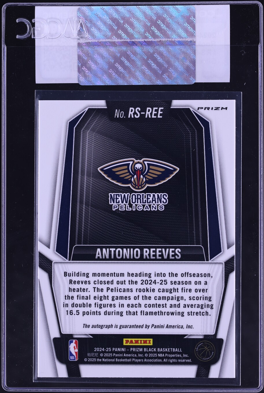 2024 Panini Prizm Black Silver Antonio Reeves ROOKIE AUTO #RS-REE CGC ...