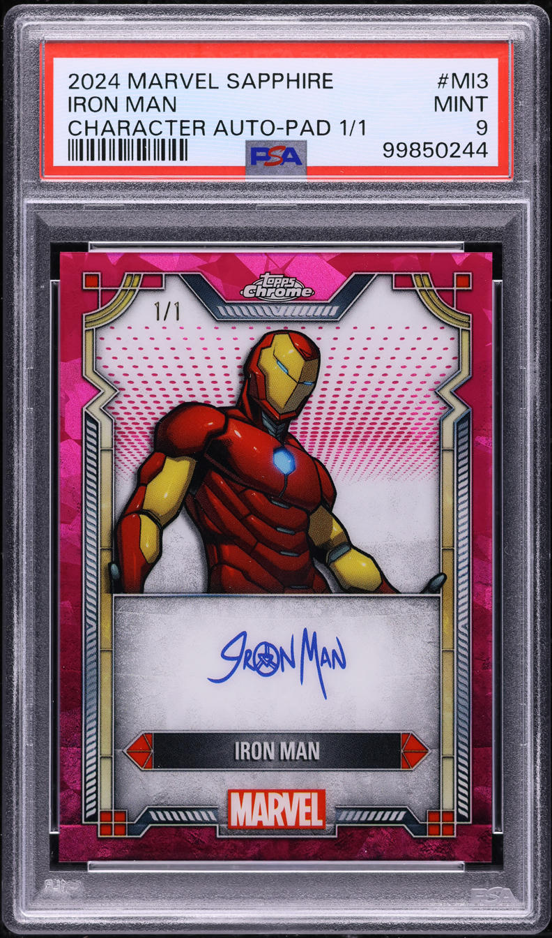 2024 Topps Chrome Marvel Sapphire Padparadscha Iron Man AUTO 1/1 #MI3 PSA 9 MINT on Fanatics Collect