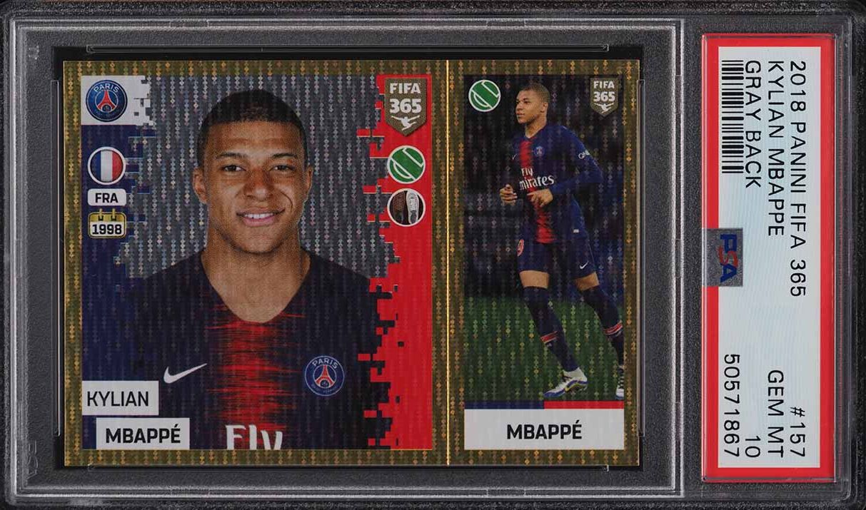 2018 Panini FIFA 365 Gray Back Kylian Mbappe ROOKIE #157 PSA 10 GEM ...