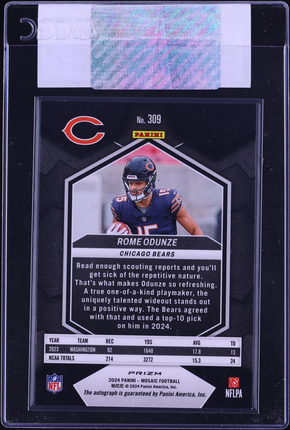 2024 Panini Mosaic No Huddle Blue Rome Odunze ROOKIE AUTO #309 CGC AUTH ...