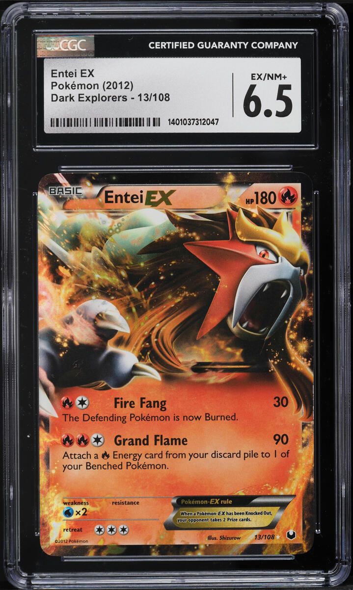 2012 Pokemon Black & White Dark Explorers Entei EX #13 CGC 6.5 EXMT+ on ...