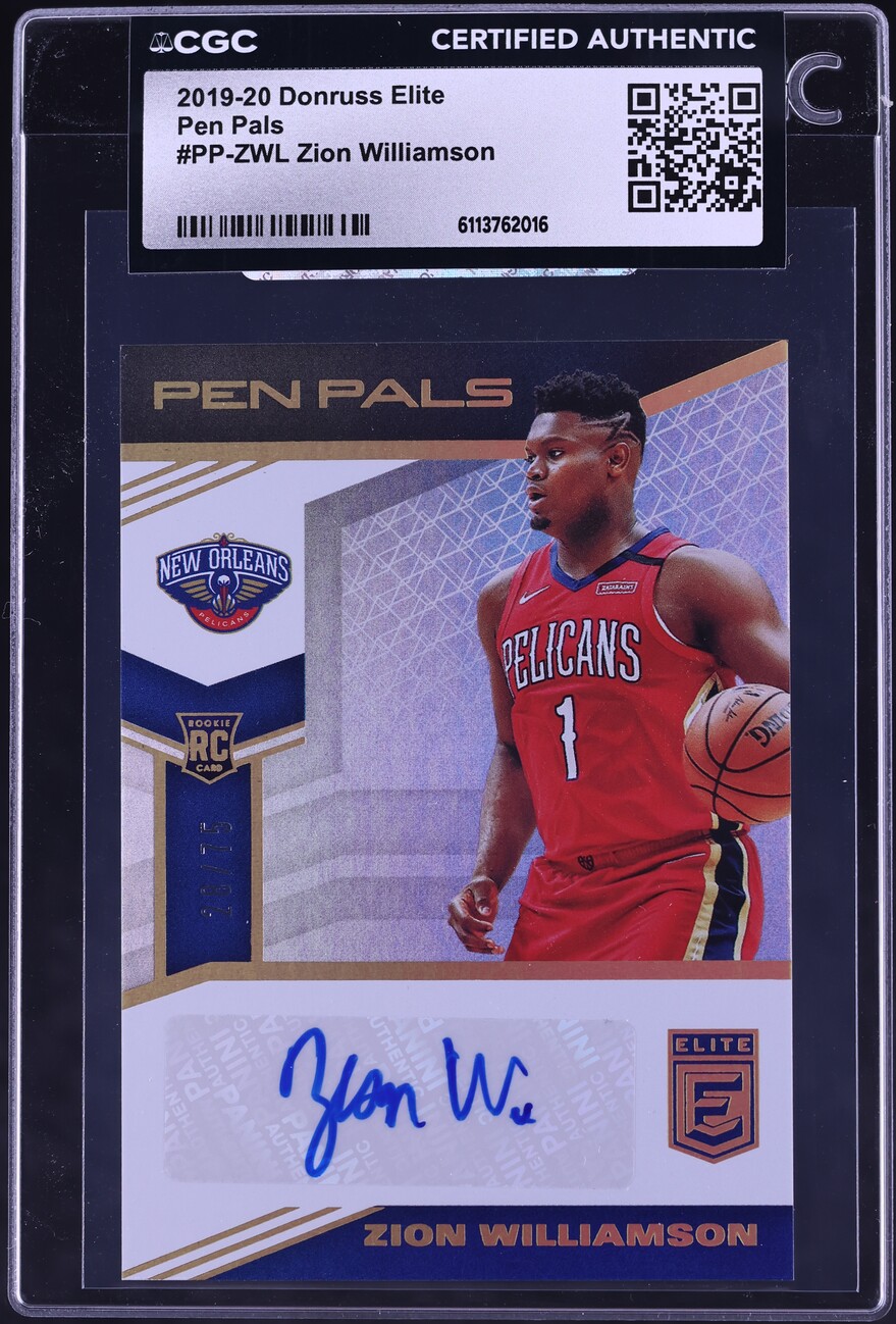 2019 Donruss Elite Pen Pals Zion Williamson ROOKIE AUTO /75 #PP-ZWL CGC ...