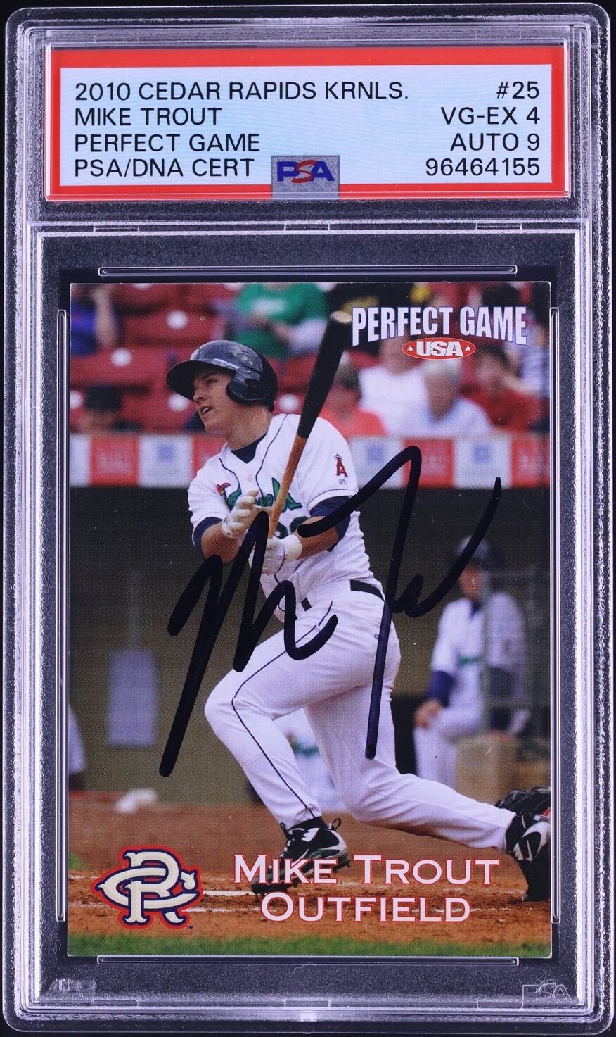 2010 Cedar Rapids Kernels Perfect Game Mike Trout ROOKIE AUTO DNA 9 PSA ...