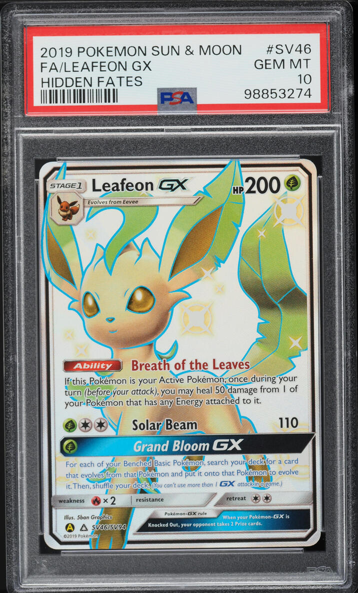 2019 Pokemon SM Hidden Fates Full Art Shiny Leafeon GX #SV46 PSA 10 GEM ...
