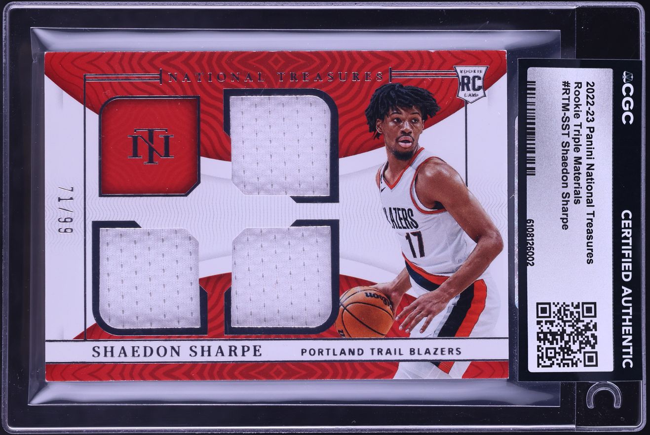 2022 National Treasures Triple Materials Shaedon Sharpe ROOKIE PATCH ...