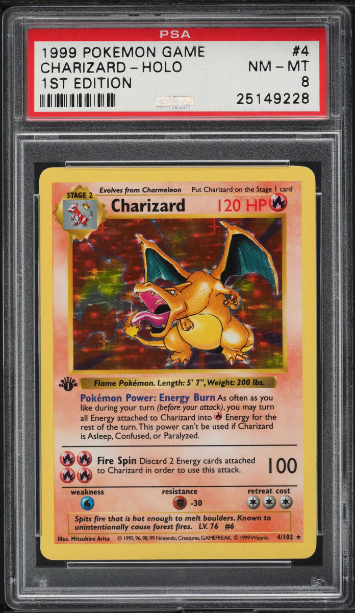 1999 Pokemon Base Set Shadowless 1st Edition Holo Charizard #4 PSA 8 NM ...