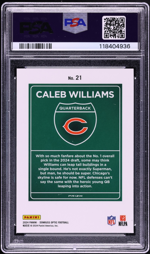 2024 Donruss Optic Downtown Caleb Williams ROOKIE #21 PSA 10 GEM MINT ...