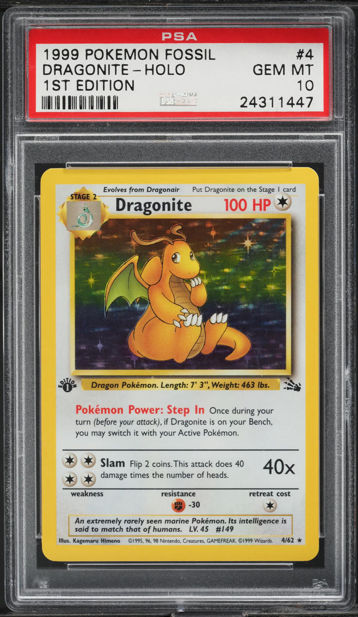 1999 Pokemon Fossil 1st Edition Holo Dragonite #4 PSA 10 GEM MINT on Fanatics Collect