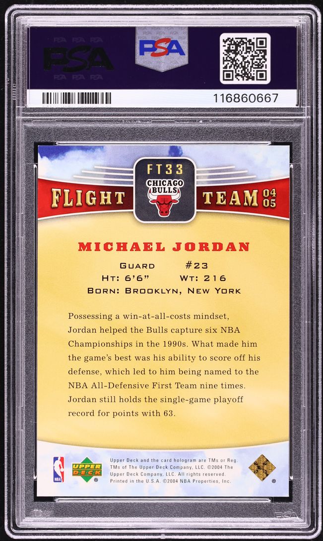2004 Upper Deck Flight Team Onyx Michael Jordan /23 #FT33 PSA 8 NM-MT ...