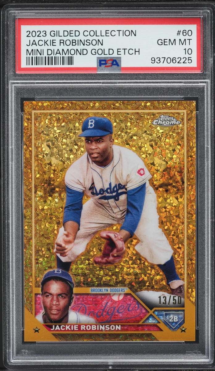 2023 Topps Gilded Collection Mini Diamond Gold Etch Jackie Robinson /50 PSA 10 on Fanatics Collect