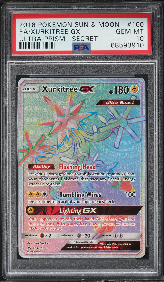 2018 Pokemon Sun & Moon Ultra Prism Hyper Rare Xurkitree GX #160 PSA 10 ...