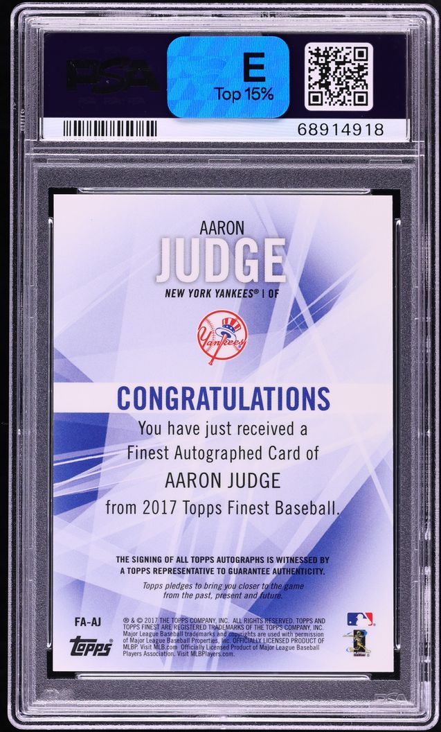 2017 Finest Orange Refractor Aaron Judge ROOKIE AUTO /25 #FA-AJ PSA 10 ...