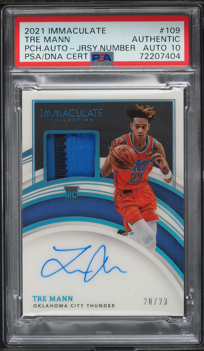 2021 Immaculate Collection Jersey Tre Mann RC PATCH AUTO DNA 10 /23 PSA ...