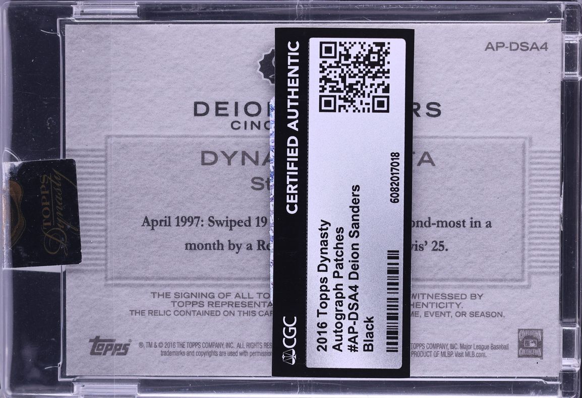 2016 Topps Dynasty Black Deion Sanders PATCH AUTO 1/1 #AP-DSA4 CGC AUTH ...