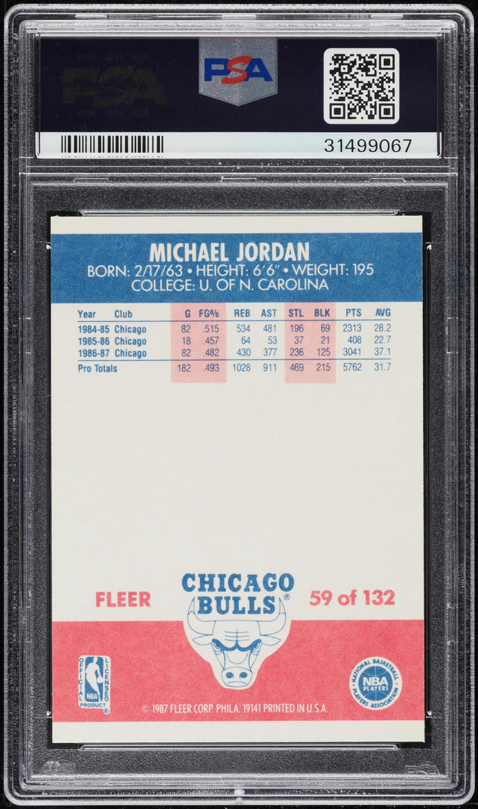 1987 Fleer Basketball Michael Jordan #59 PSA 10 GEM MINT on Fanatics ...