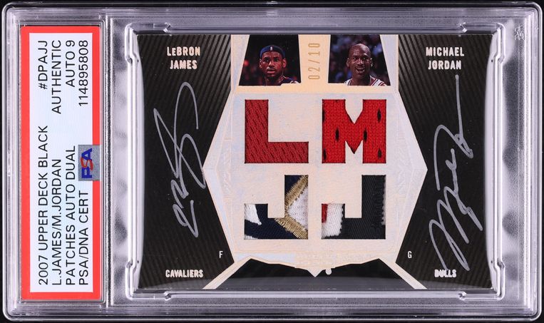 2007 UD Black Dual LeBron James Michael Jordan PATCH AUTO DNA 9 /10 PSA ...