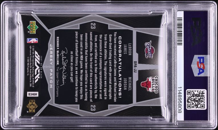 2007 UD Black Dual LeBron James Michael Jordan PATCH AUTO DNA 9 /10 PSA ...