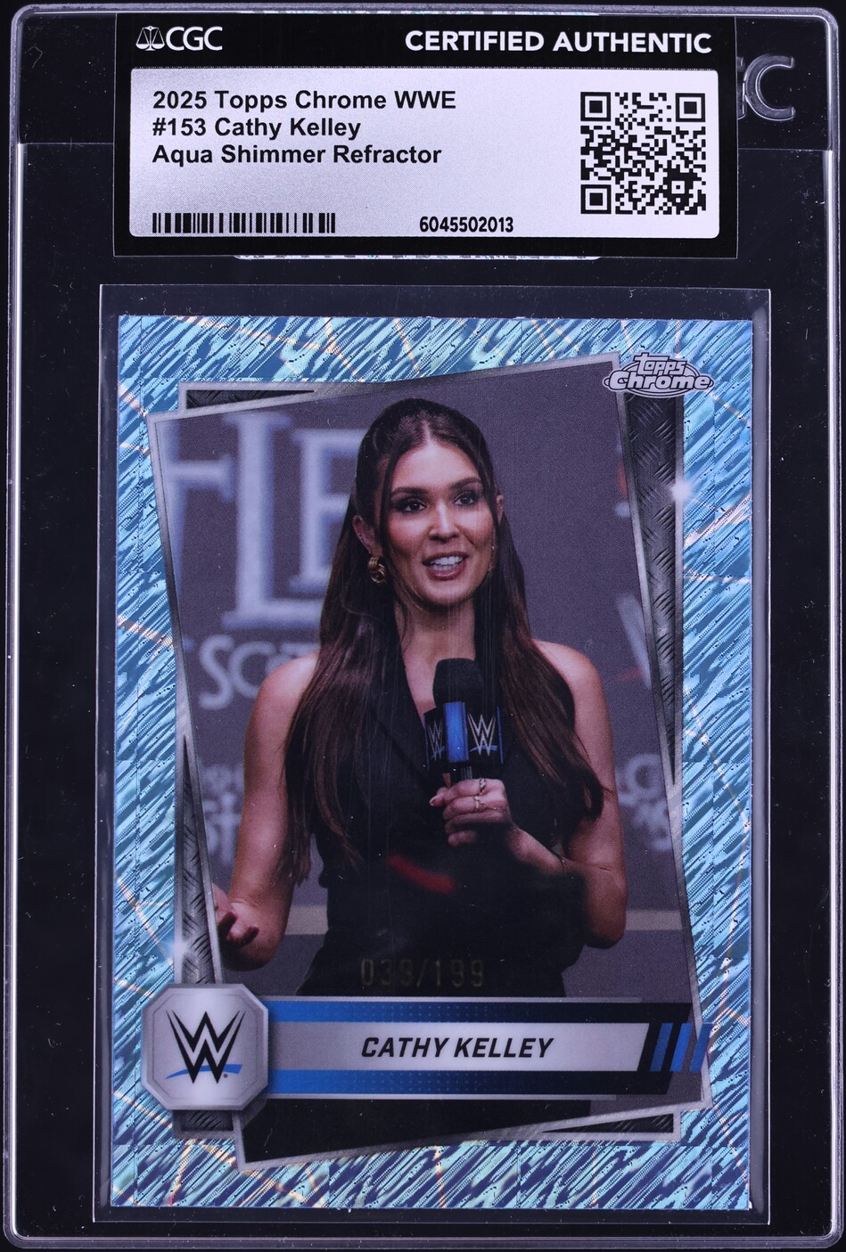 2025 Topps Chrome WWE Aqua Shimmer Refractor Cathy Kelley /199 #153 CGC ...