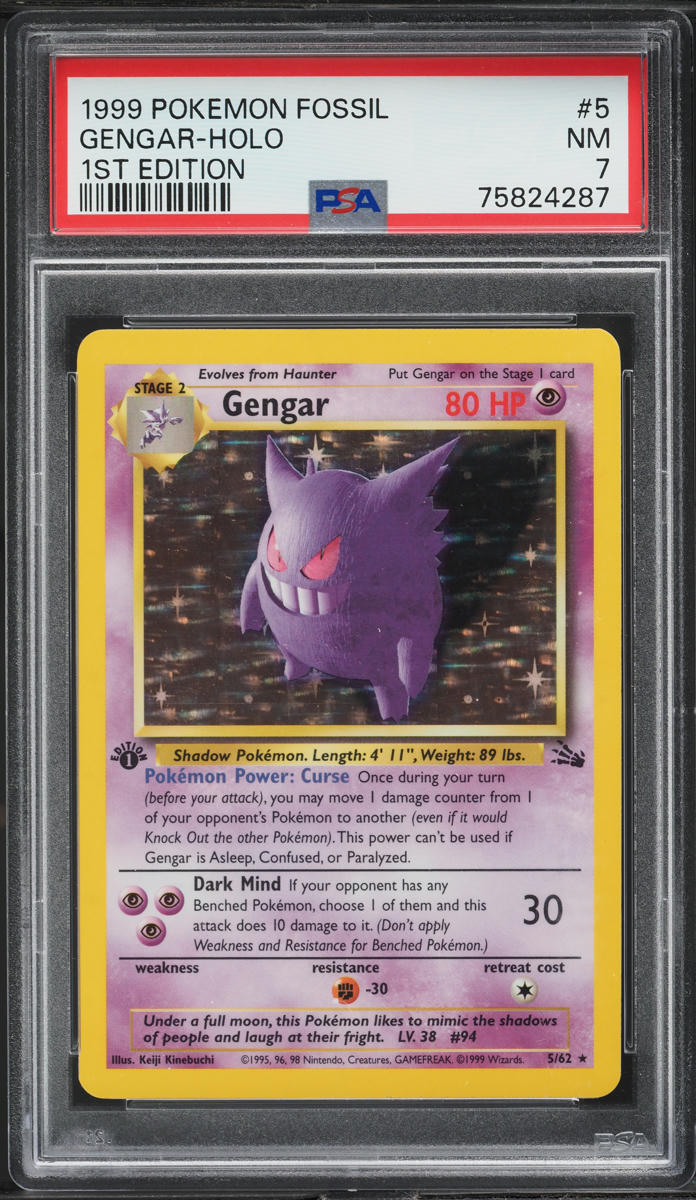 1999 Pokemon Fossil 1st Edition Holo Gengar #5 PSA 7 NRMT on Fanatics Collect