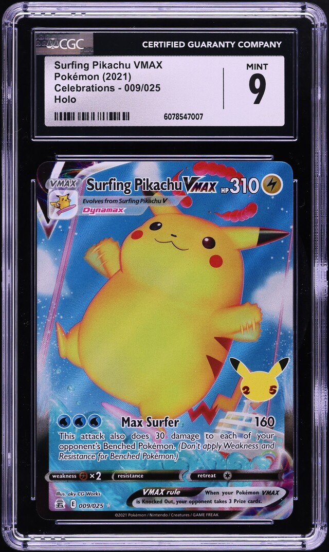 2021 Pokemon Sword & Shield Celebrations Surfing Pikachu VMAX #9 CGC 9 ...