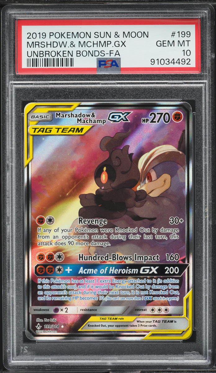 2019 Pokemon SM Unbroken Bonds Marshadow & Machamp GX #199 PSA 10 GEM MINT on Fanatics Collect