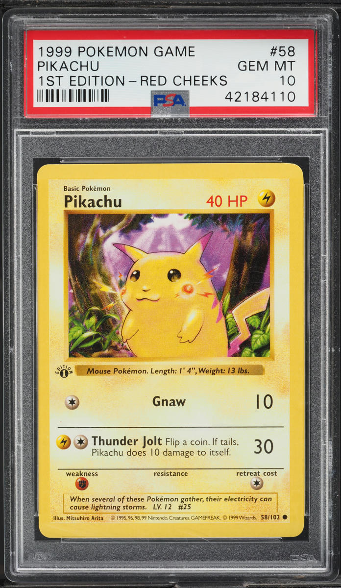 1999 Pokemon Base Set Shadowless 1st Edition Red Cheeks Pikachu #58 PSA ...