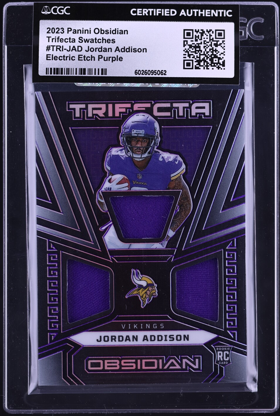 2023 Panini Obsidian Trifecta E/E Purple Jordan Addison RC PATCH /75 ...