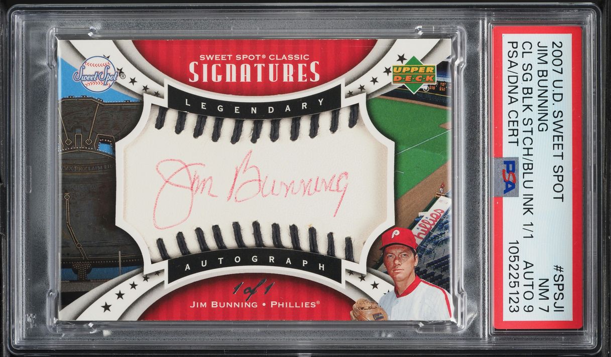 2007 UD Sweet Spot Classic Black Stitch Jim Bunning PATCH AUTO DNA 9 1/ ...