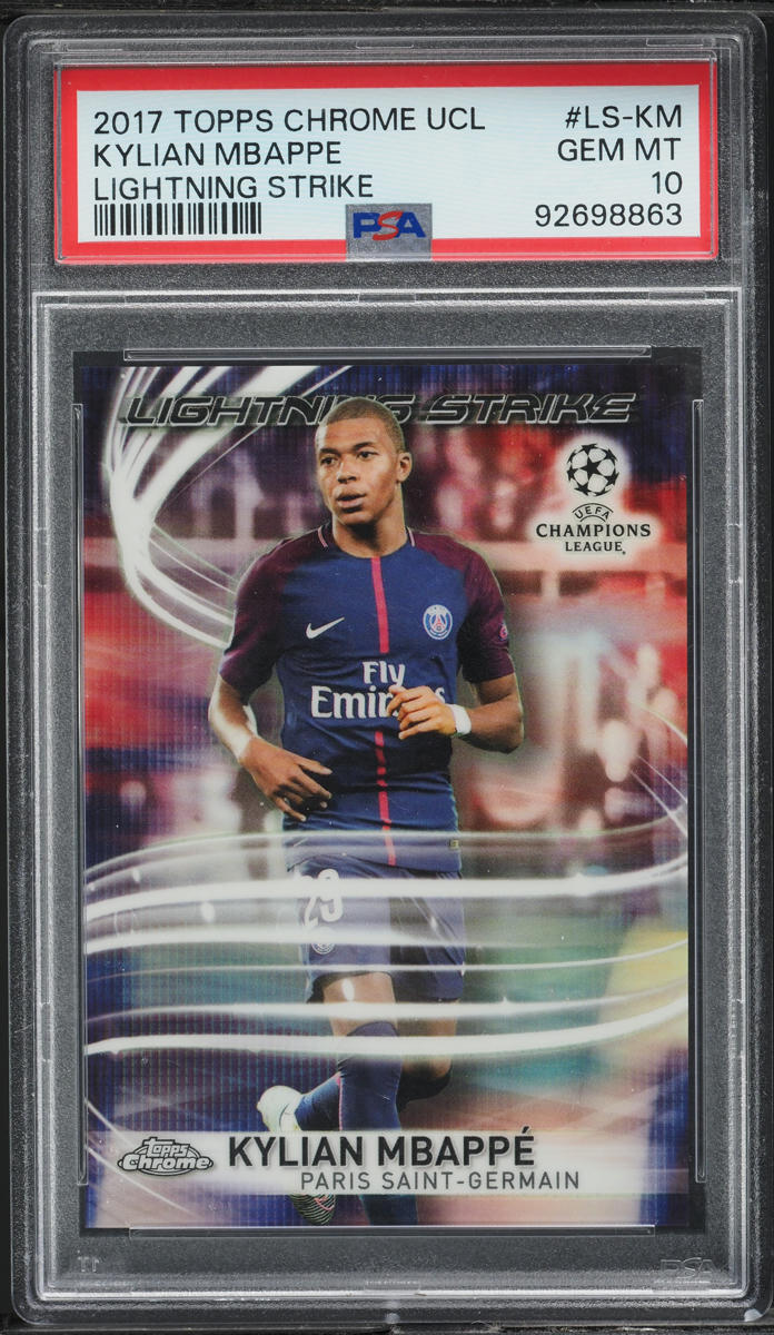 2017 Topps Chrome UEFA Lightning Strike Kylian Mbappe ROOKIE #LS-KM PSA ...