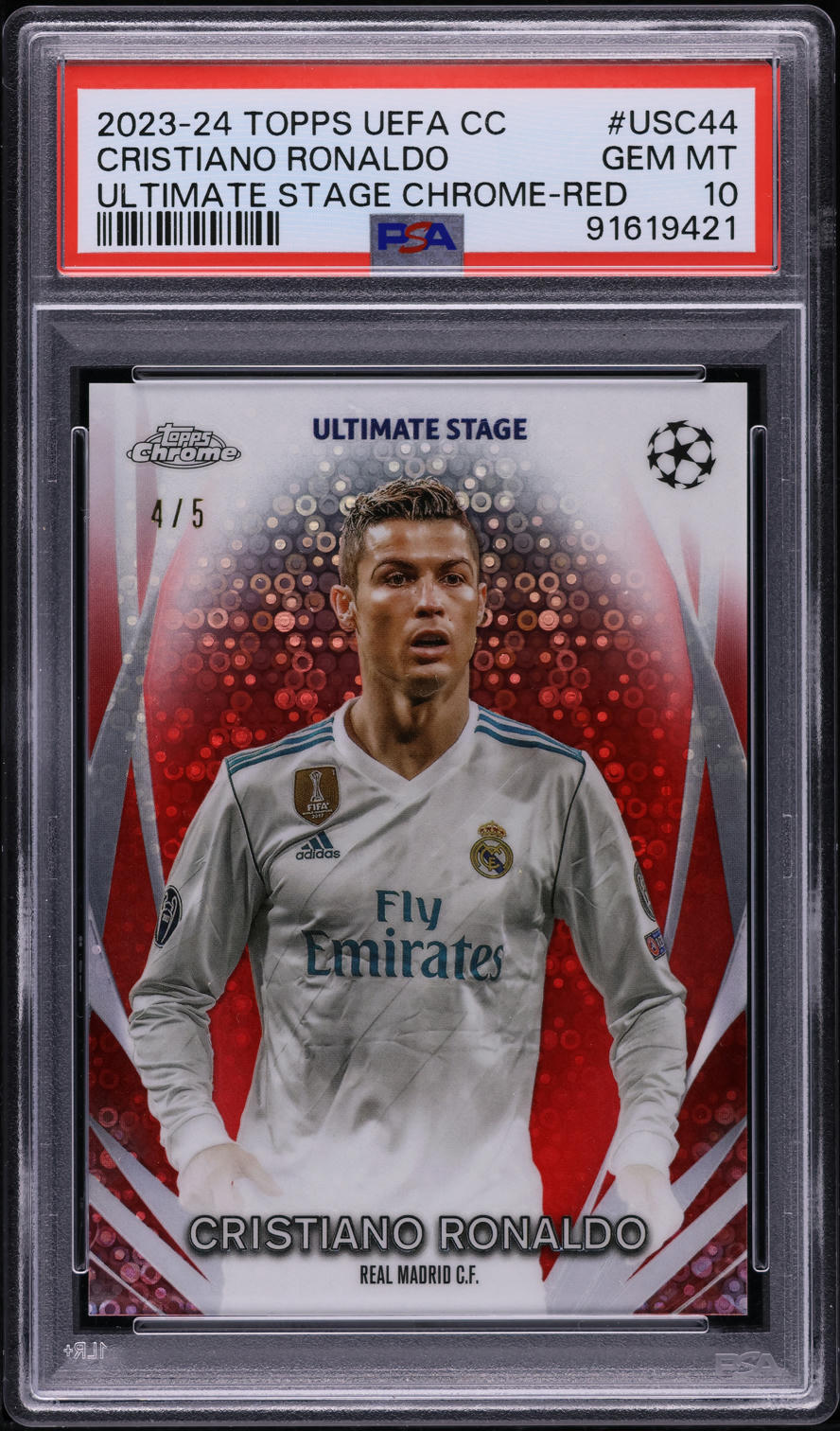 2023 Topps Chrome UEFA CC Ultimate Stage Red Cristiano Ronaldo /5 PSA 10 GEM on Fanatics Collect