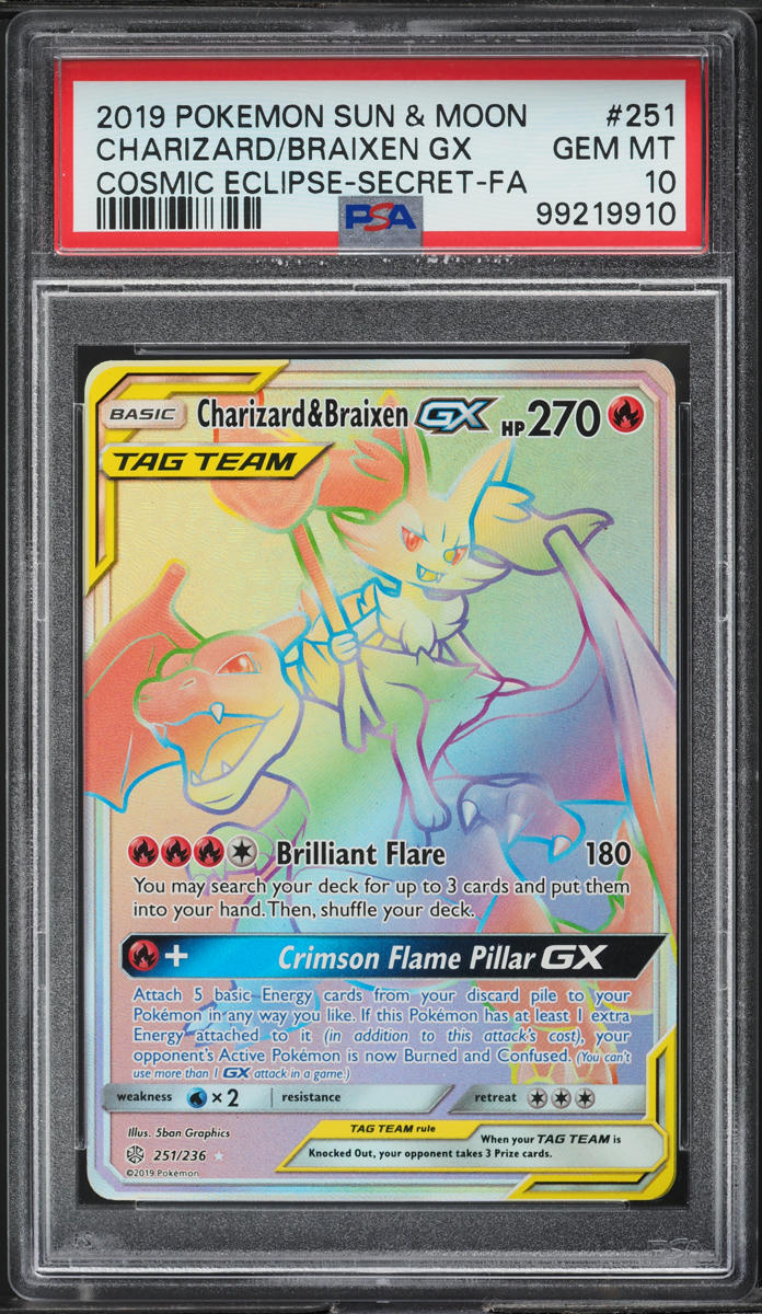2019 Pokemon SM Cosmic Eclipse Hyper Rare Charizard & Braixen GX #251 PSA 10 GEM on Fanatics Collect
