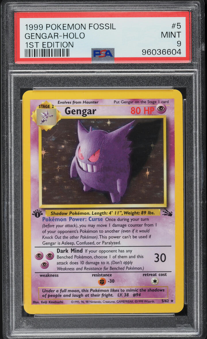 1999 Pokemon Fossil 1st Edition Holo Gengar #5 PSA 9 MINT on Fanatics Collect