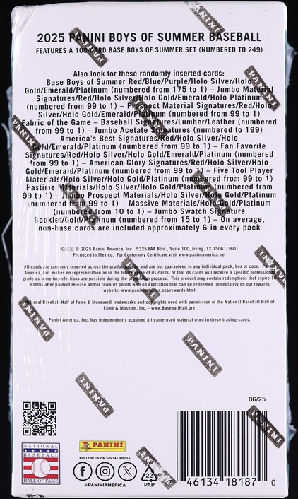 2025 Panini Boys Of Summer Baseball Sealed Hobby Box, 8ct Cards on ...