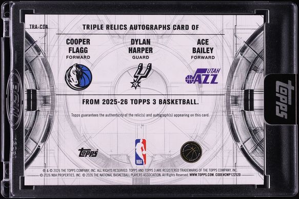 2025 Topps Three Triple Platinum Cooper Flagg Dylan Harper Ace Bailey ...